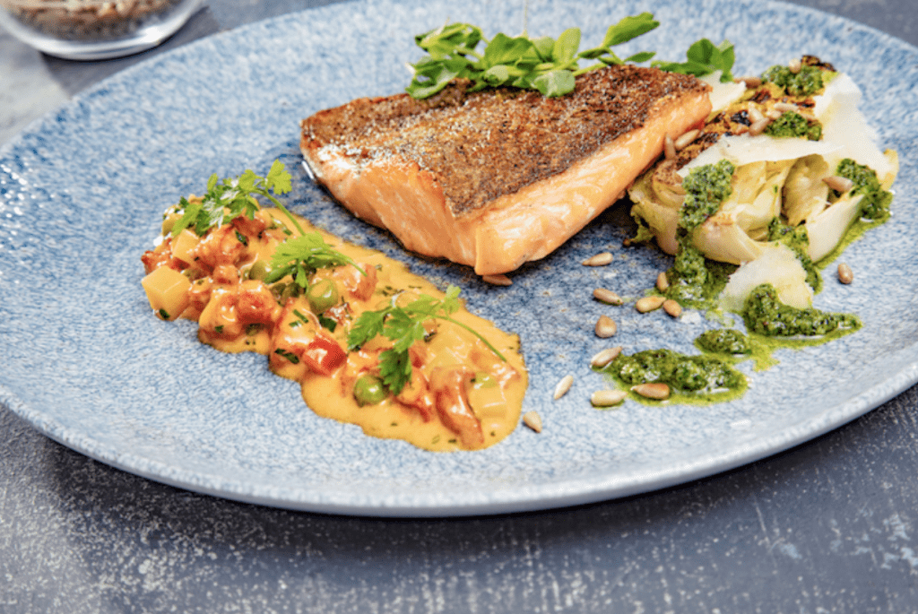 ChalkStream® Trout Fillets, Chorizo, Peas, Grilled Little Gem & Pea ...