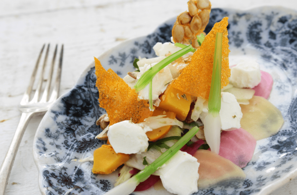 Goats Cheese Pearl & Pickled Beetroot Salad, Pumpkin Tuilles & Navets ...
