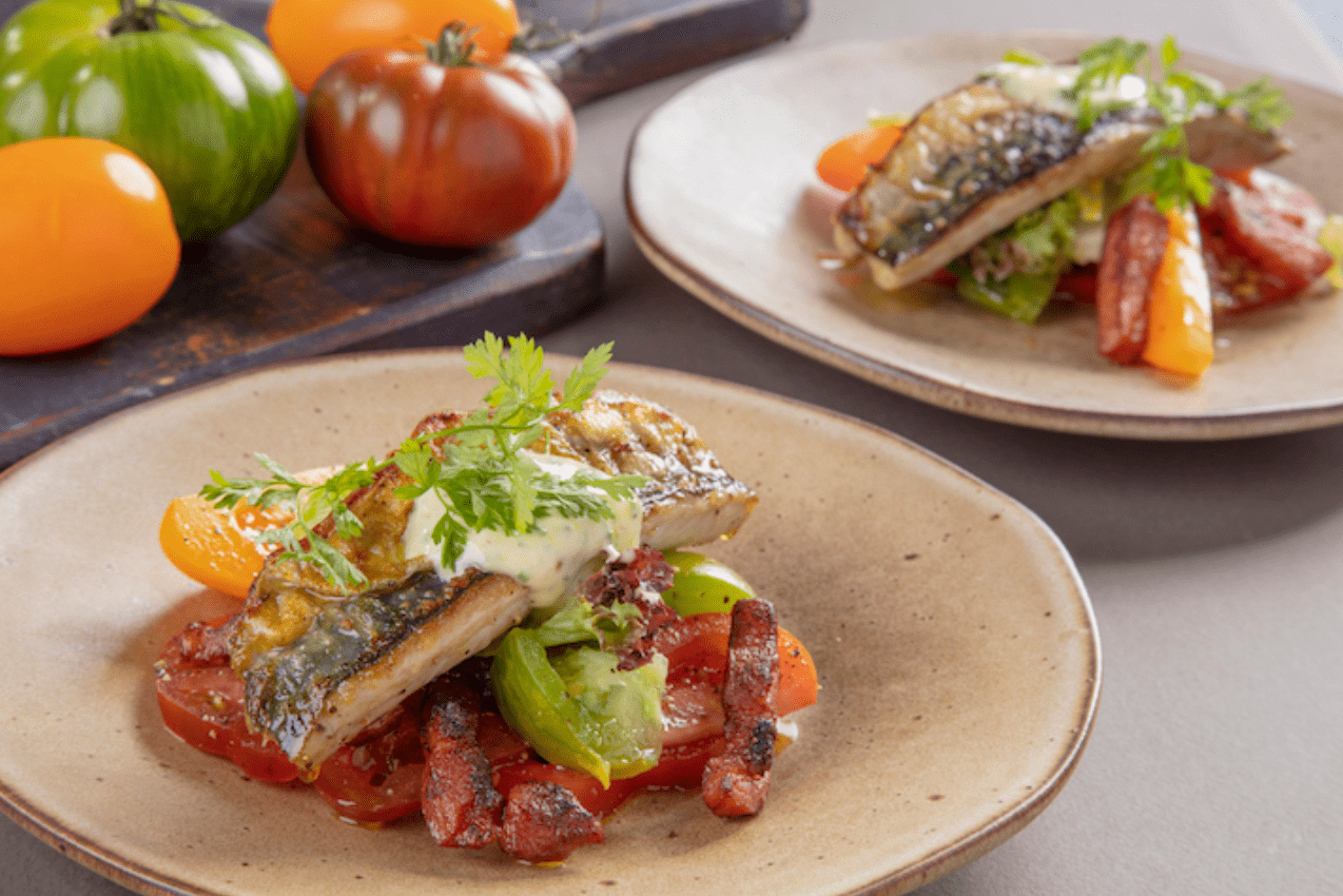 Pan Fried Mackerel Fillets, BLT Salad – Heritage Tomato, Little Gem ...